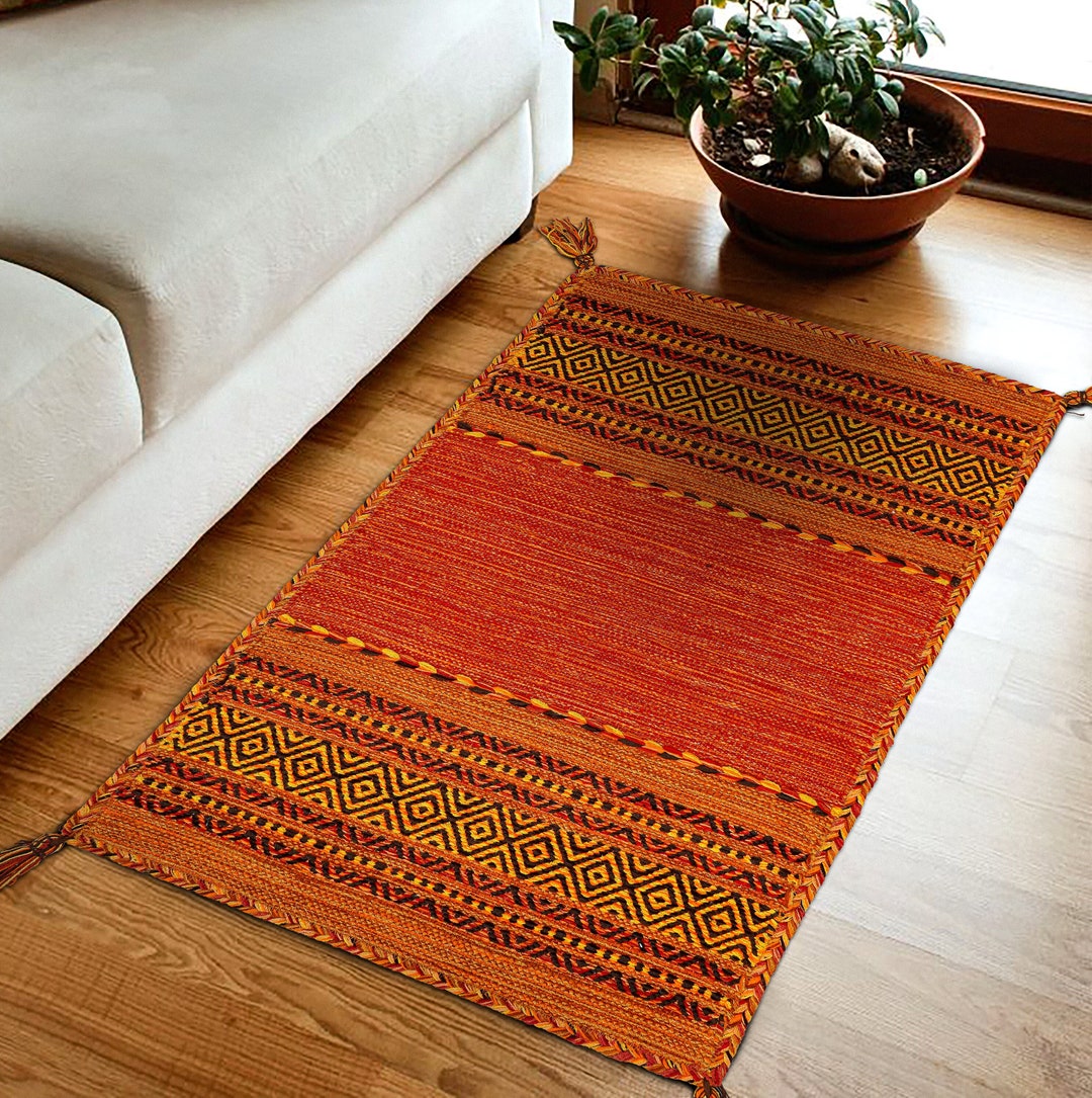 Vibrant Orange Rug, 2x3 Orange Rug, Geometric Orange Kilim, Corridor ...