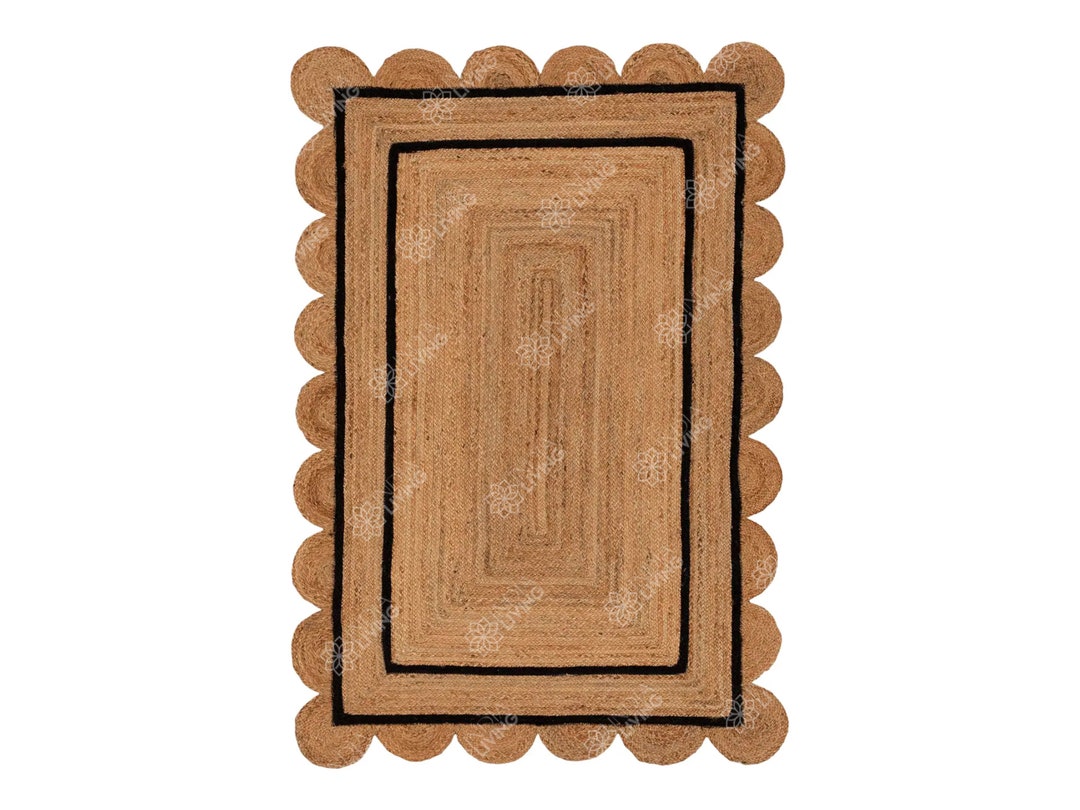 Custom Made Black Jute Border Natural Jute Scalloped Rug/runner ...