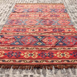 Red Afghan Style Handwoven Indoor Outdoor Nomad Decor Flatweave Kilim ...