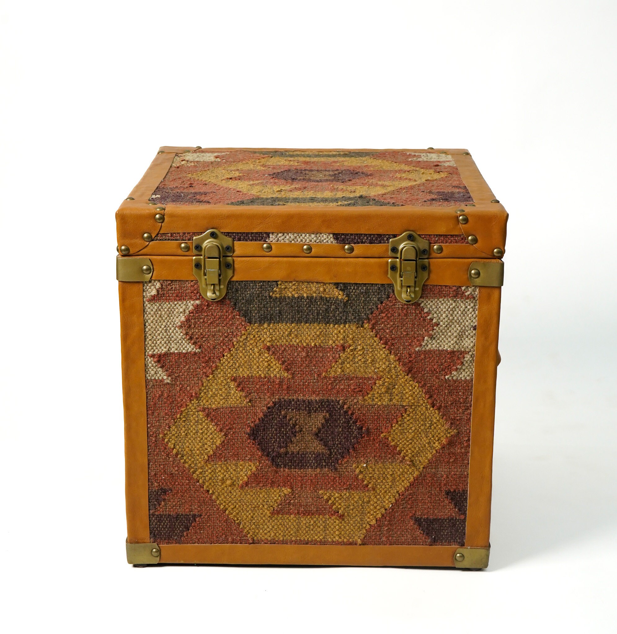 Navajo Kilim Storage Trunk Box With Lid, Treasure Chest Box, Rustic ...