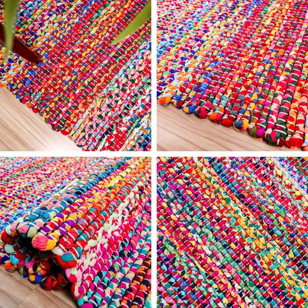 Rainbow Multi Chindi Colourful Rag Rug, Eco Friendly Recycled Cotton ...