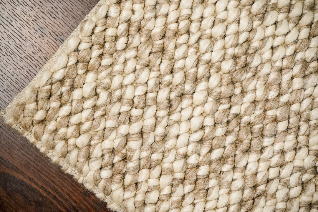 Handwoven Scandinavian Style Chunky Cashew Looped Taupe Wool Rug, Cozy ...
