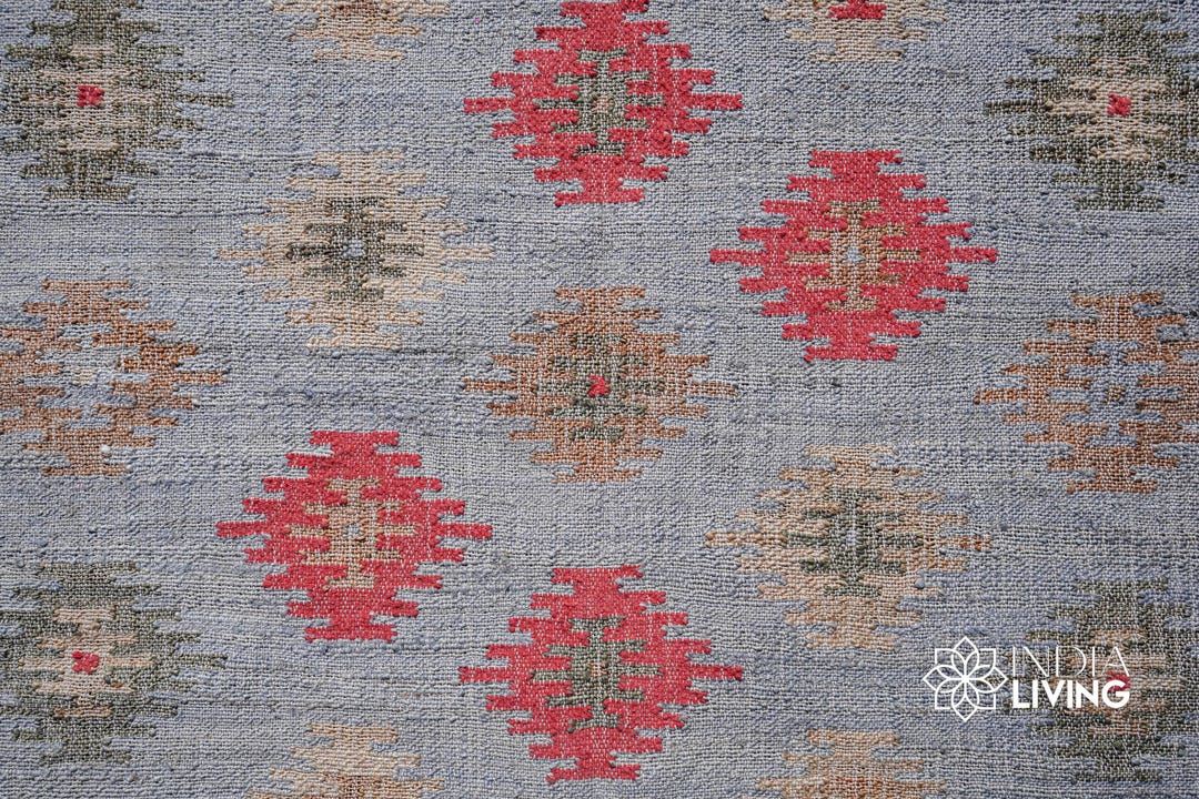 Light Blue Aztec Jute Rug, Handwoven Natural Eco-friendly Sustainable ...