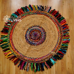 Jute Rag Braided Boho Rug, Jute Chindi Mat, Jute Hemp Carpet, Outdoor ...