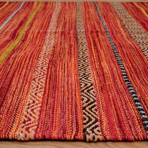 Indian Red Striped Kilim Rug, Vintage Bohemian Room Decoration, Indian ...