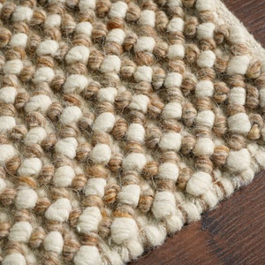 Beige White Chunky Looped Wool Rug Scandinavian Hand Made Fluffy Soft ...