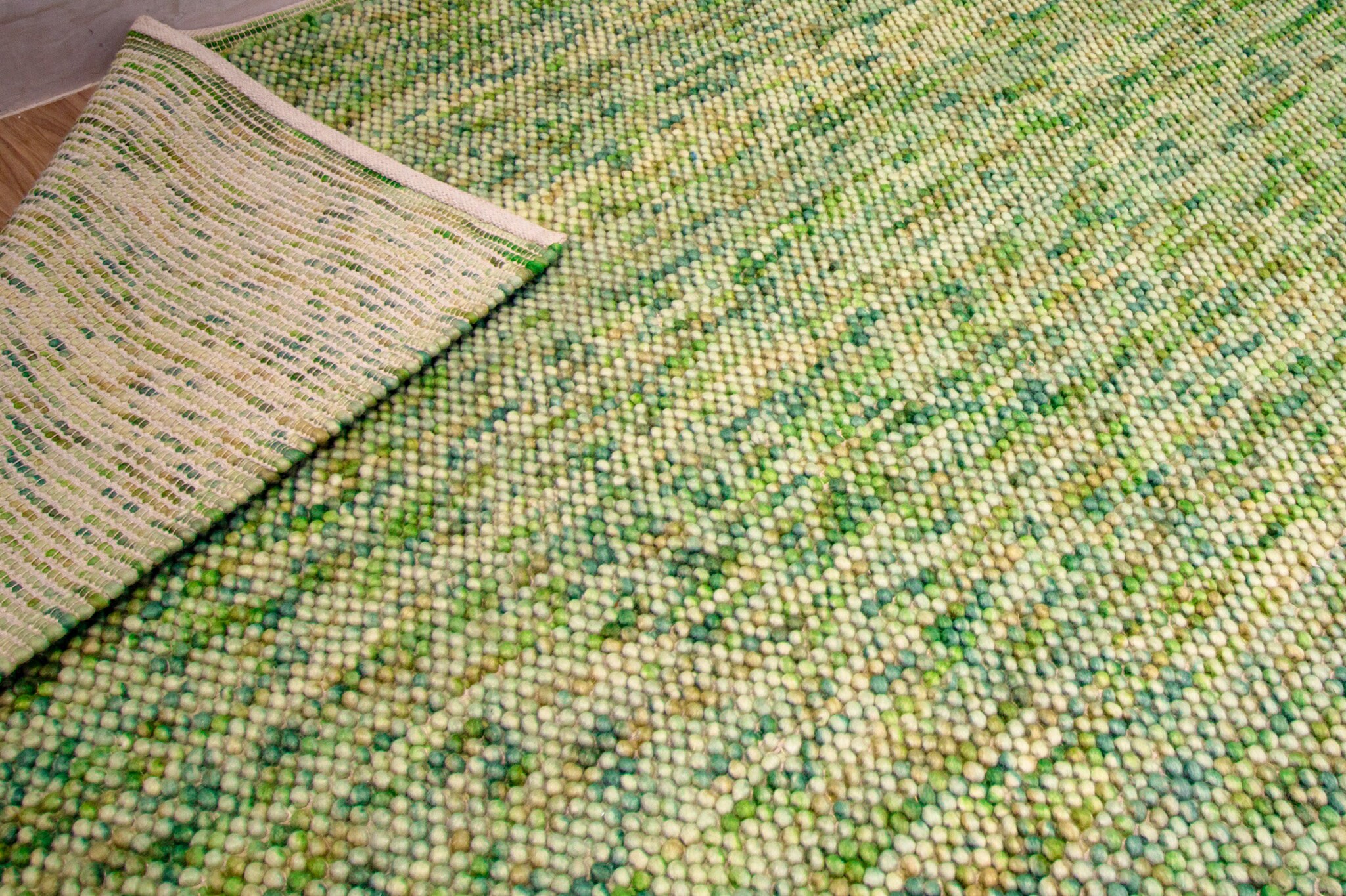 Sage Green Chunky Looped Wool Rug - Scandinavian Hand Made Fluffy Wool ...