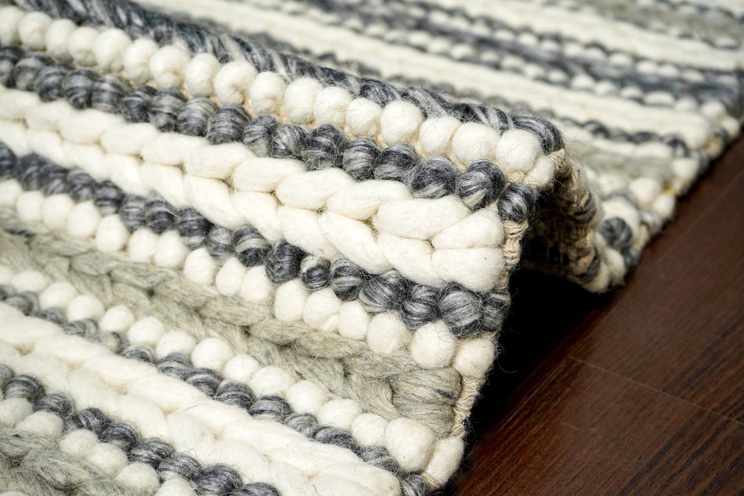 Handwoven Chunky Loop Scandinavian Multi Knitted Wool Rug - Grey ...