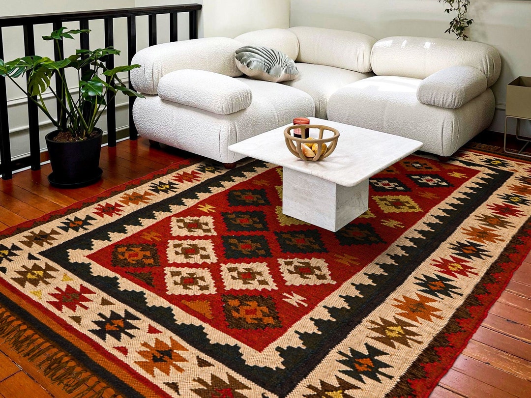 Native American Red Kilim Rug, Navajo Outdoor Area Rug, Aztec Native ...