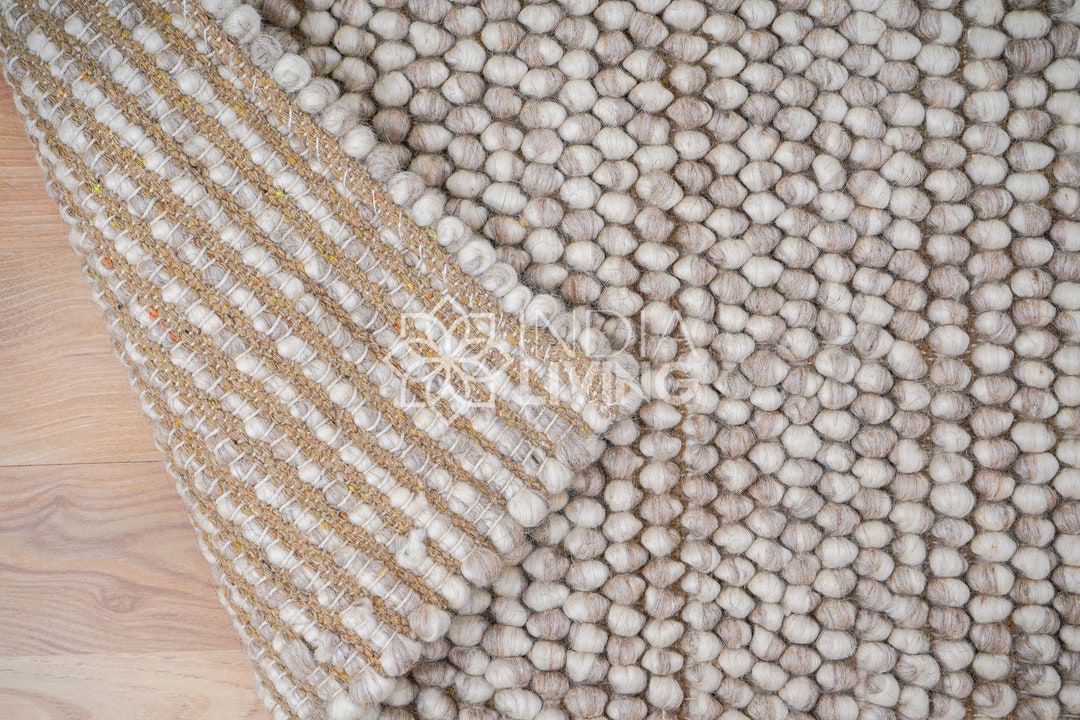 Custom Beige Mix Chunky Looped Wool Rug, Scandinavian Decor, Indoor ...
