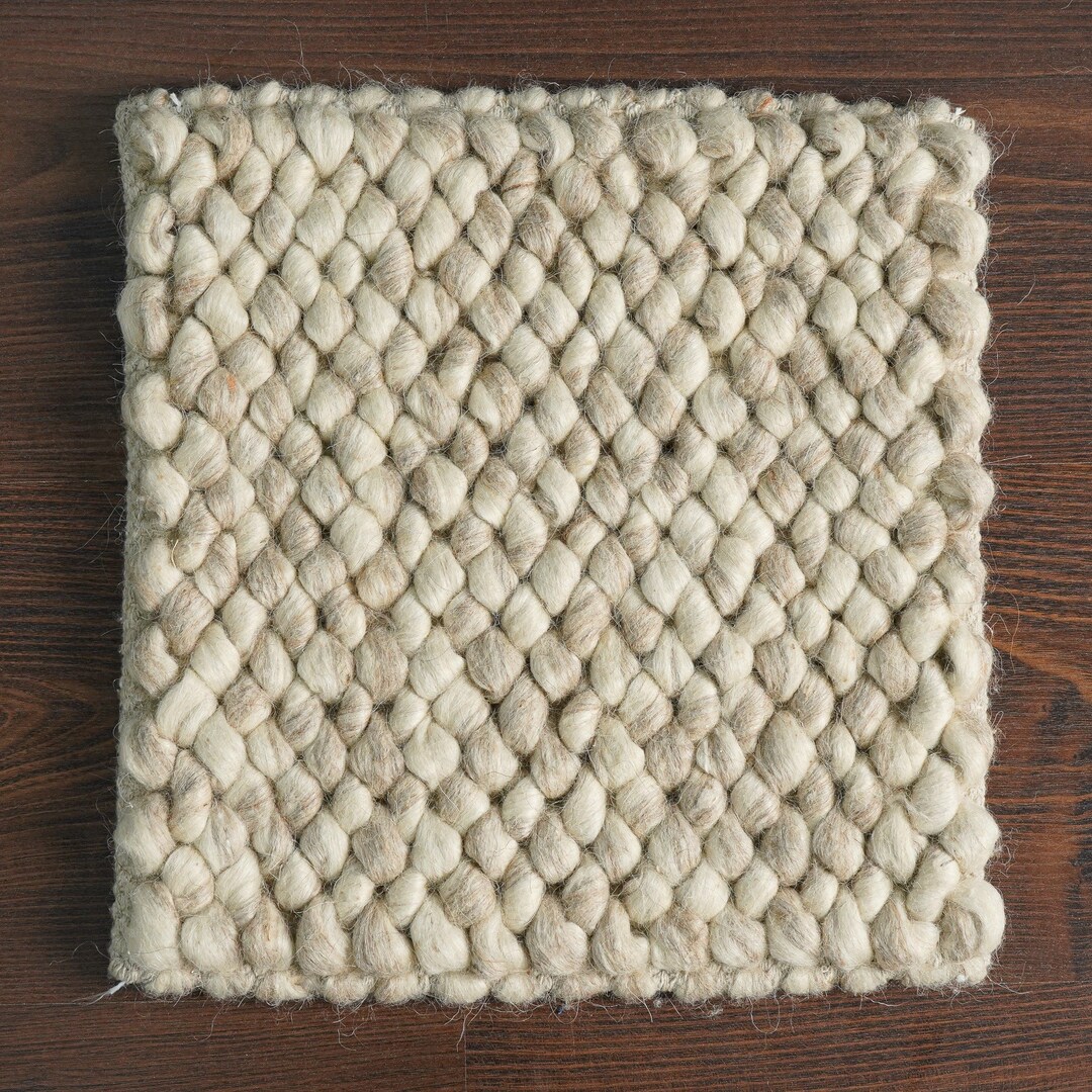 Handwoven Scandinavian Style Chunky Cashew Looped Taupe Wool Rug, Cozy ...