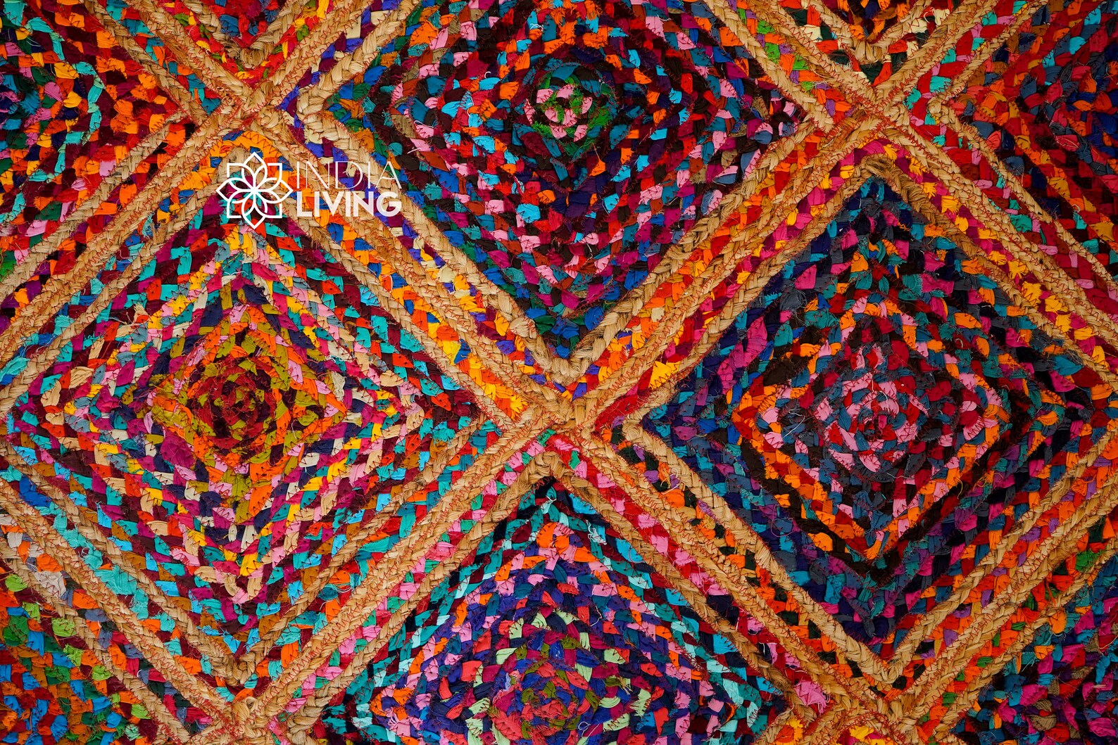 Multi Diamond Chindi Jute Rag Rug, Handcrafted Sustainable Home Decor ...