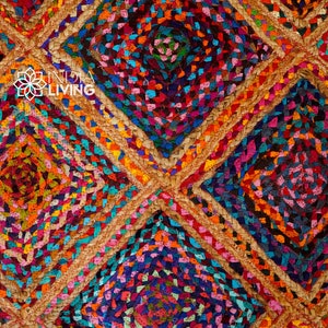 Multi Diamond Chindi Jute Rag Rug, Handcrafted Sustainable Home Decor ...