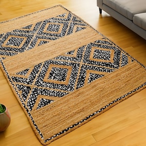 Handmade Black and White Jute Rag Rug With Abstract Pattern - Eco ...
