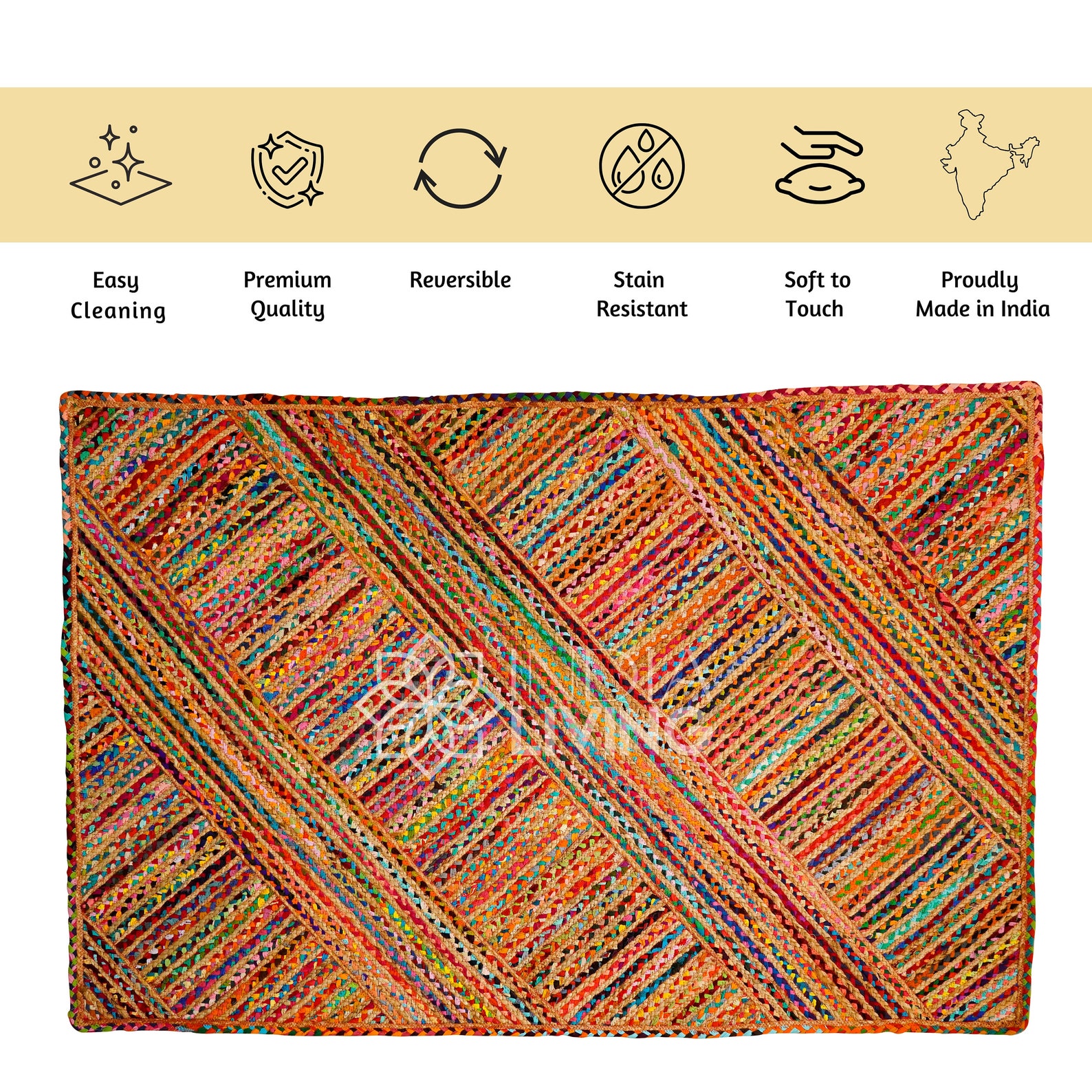 Multi Chindi Striped Jute Rag Rug - Handcrafted Sustainable Home Decor ...