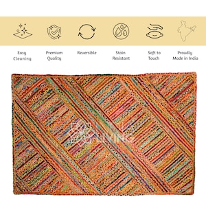 Multi Chindi Striped Jute Rag Rug - Handcrafted Sustainable Home Decor ...