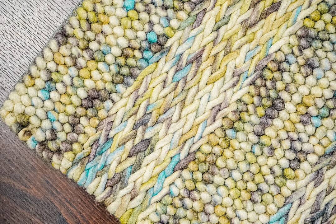 Pastel Coloured Multi Pattern Chunky Looped Area Rug, Premium Wool, Pet ...