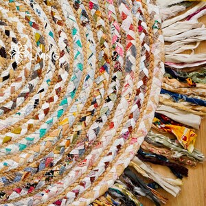 White Chindi Multicolour Rag Braided Boho Rug, Bohemian Jute Mat With ...