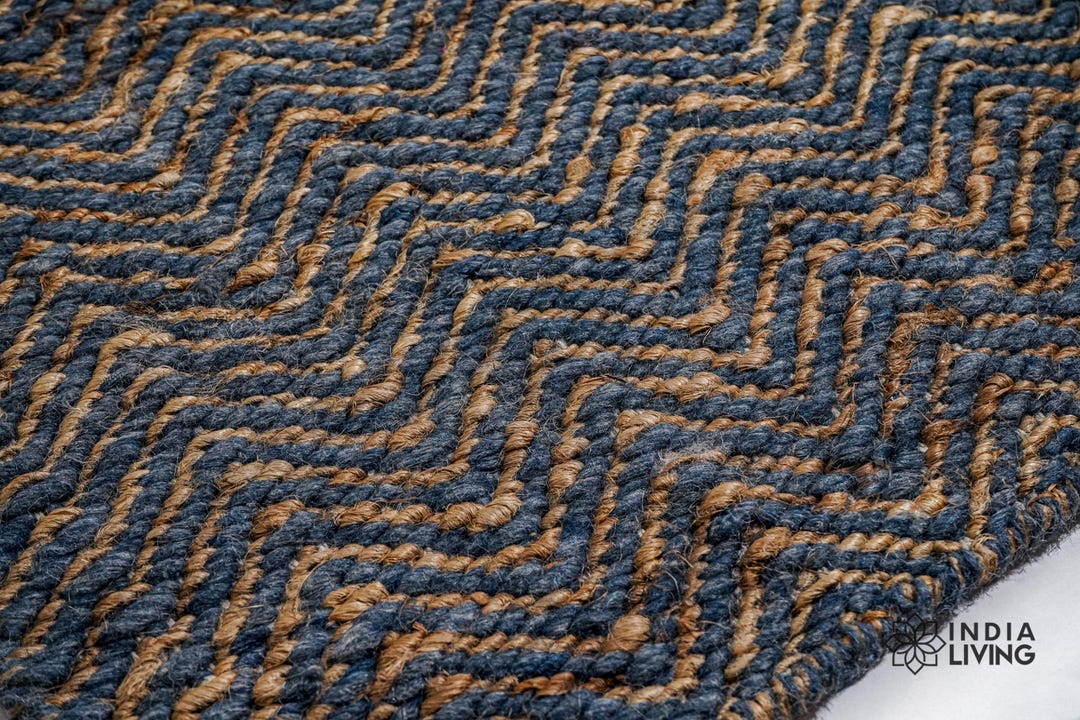 Handmade Jute Rug, Navy Blue & Natural Chevron Area Rug - Etsy