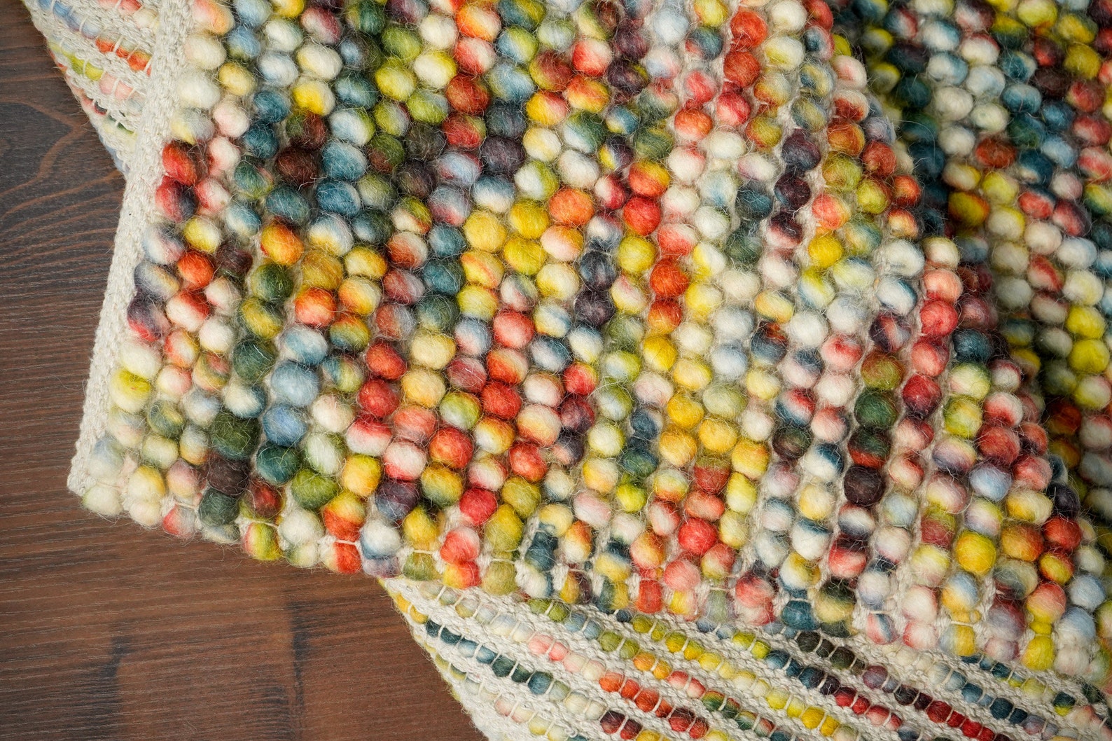 Rainbow Chunky Wool Loop Rug Hand Knotted, Multi Coloured, Soft, Funky ...