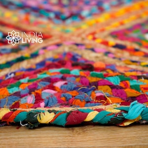 Multi Diamond Chindi Jute Rag Rug, Handcrafted Sustainable Home Decor ...
