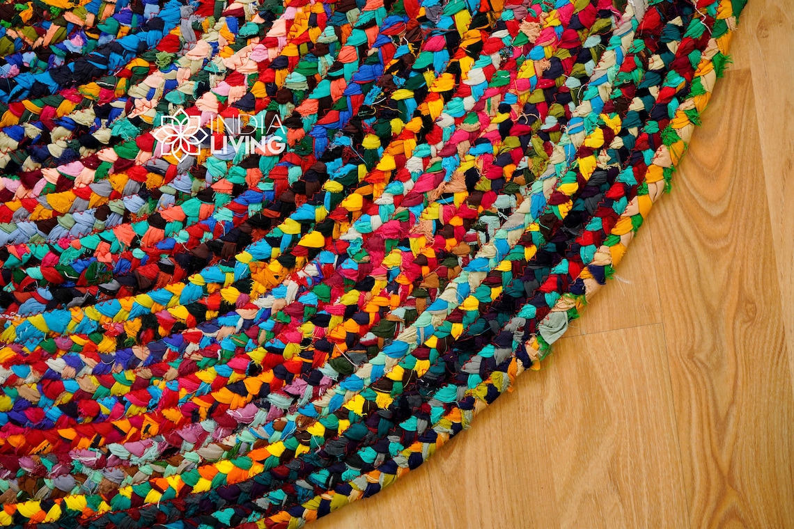 Chindi Braided Round Rag Rug, Rainbow Rug, Colourful Boho Mat, Custom ...