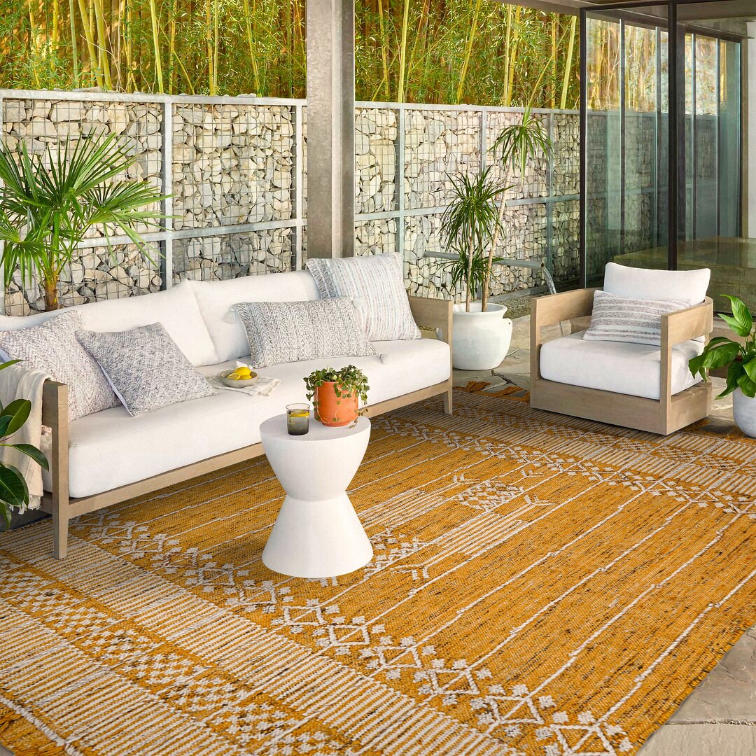 Handwoven Yellow Tribal Petyarn Area Rug, Classy Patio Rug, Bohemian ...