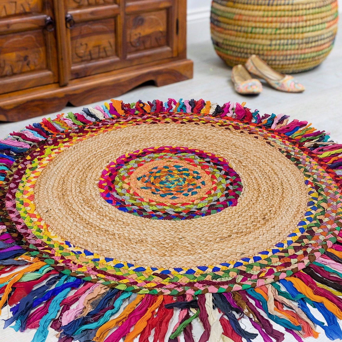 Jute Rag Braided Boho Rug Jute Chindi Mat Jute Hemp Carpet - Etsy