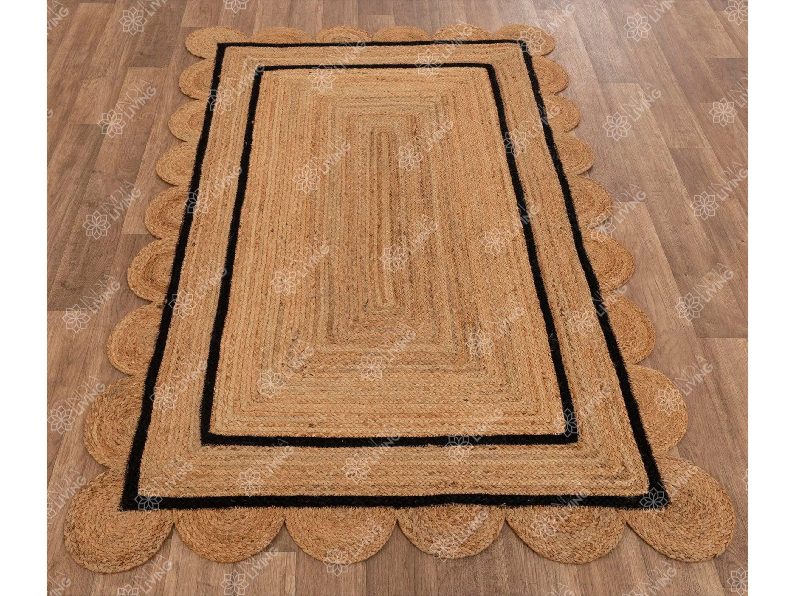 Custom Made Black Jute Border Natural Jute Scalloped - Etsy