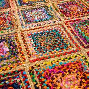 Multi Diamond Chindi Jute Rag Rug, Handcrafted Sustainable Home Decor ...