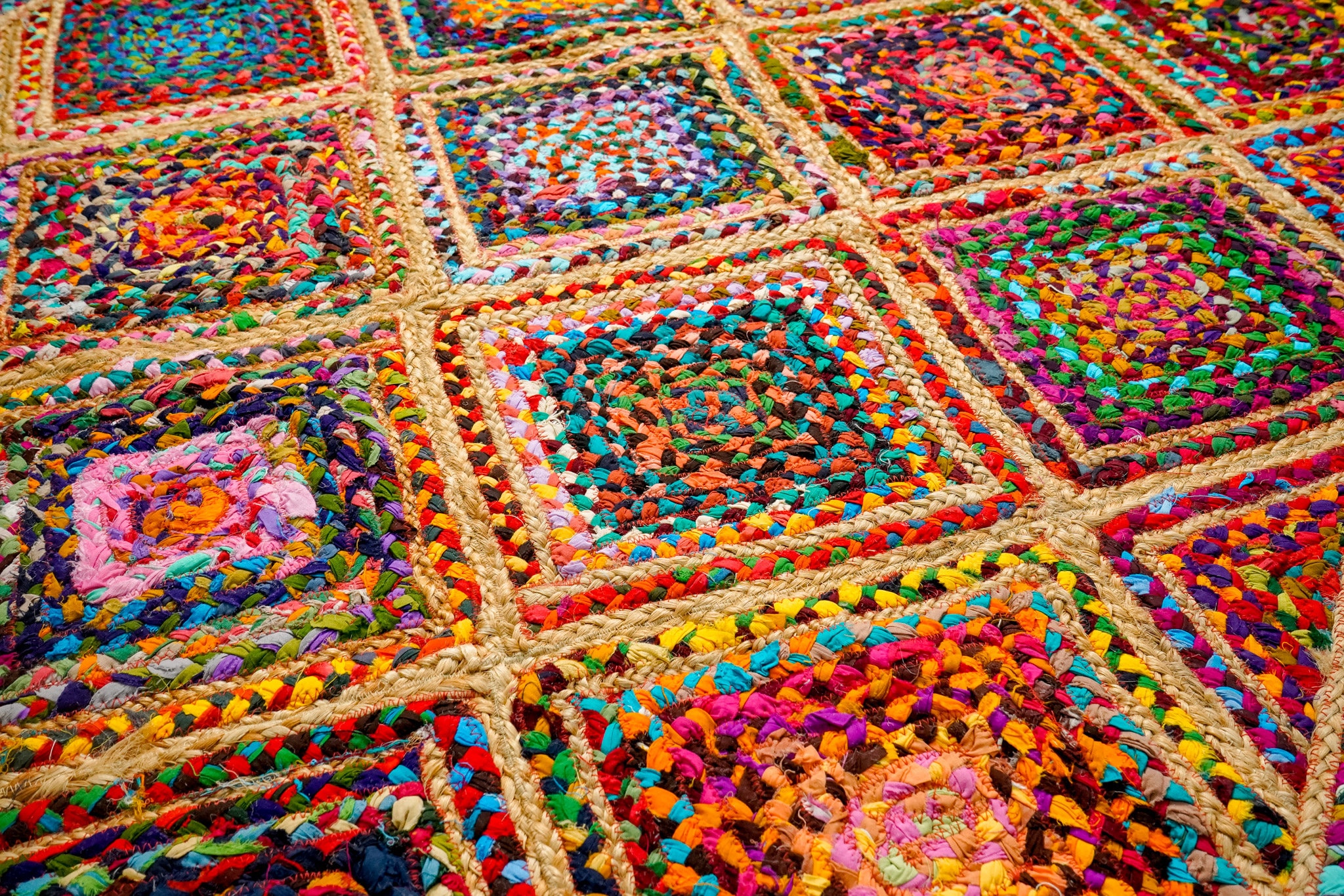 Multi Diamond Chindi Jute Rag Rug, Handcrafted Sustainable Home Decor ...