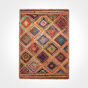 Multi Diamond Chindi Jute Rag Rug, Handcrafted Sustainable Home Decor ...