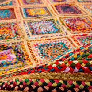 Multi Diamond Chindi Jute Rag Rug, Handcrafted Sustainable Home Decor ...