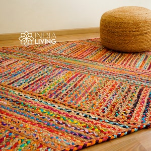 Multi Chindi Striped Jute Rag Rug Handcrafted Sustainable Home Decor ...