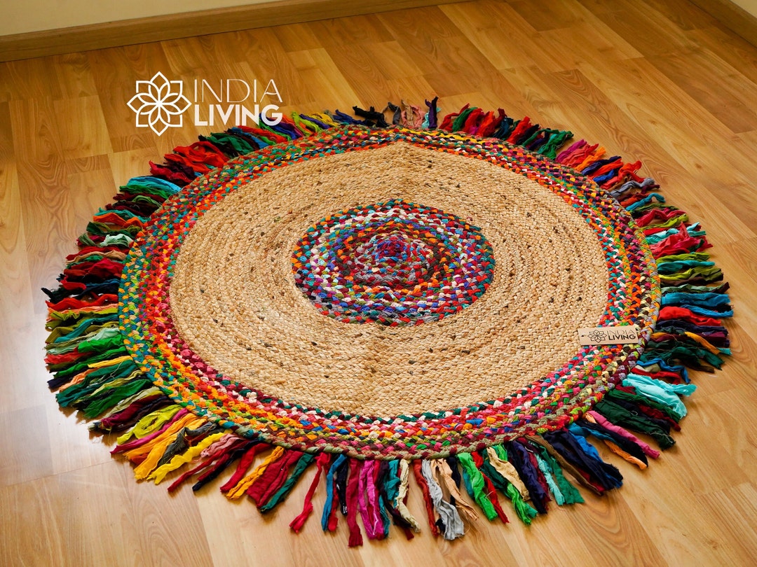 Jute Rag Braided Boho Rug, Jute Chindi Mat, Jute Hemp Carpet, Outdoor ...
