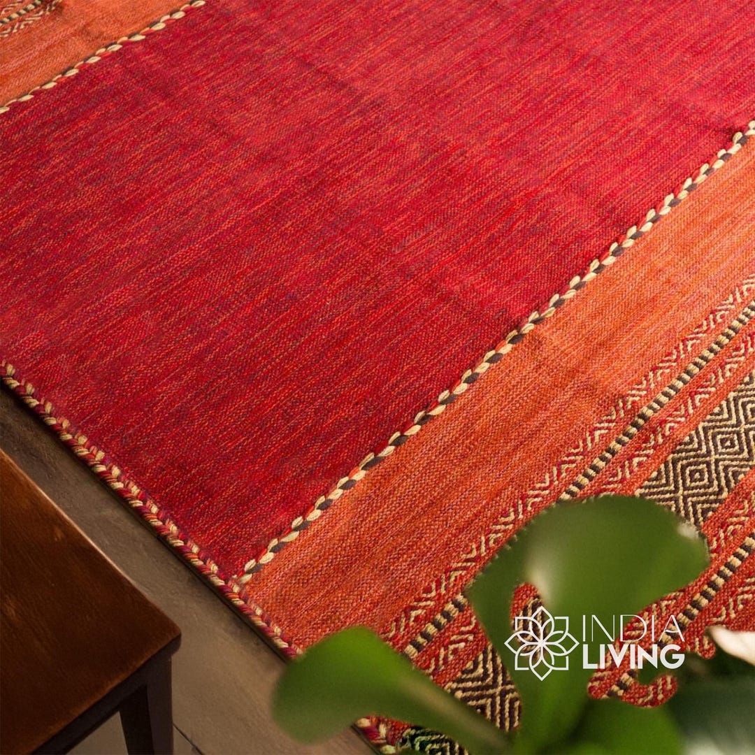 Red Kilim Rug Indian Artistic Handmade Moroccan Inspired Ethnic Living ...