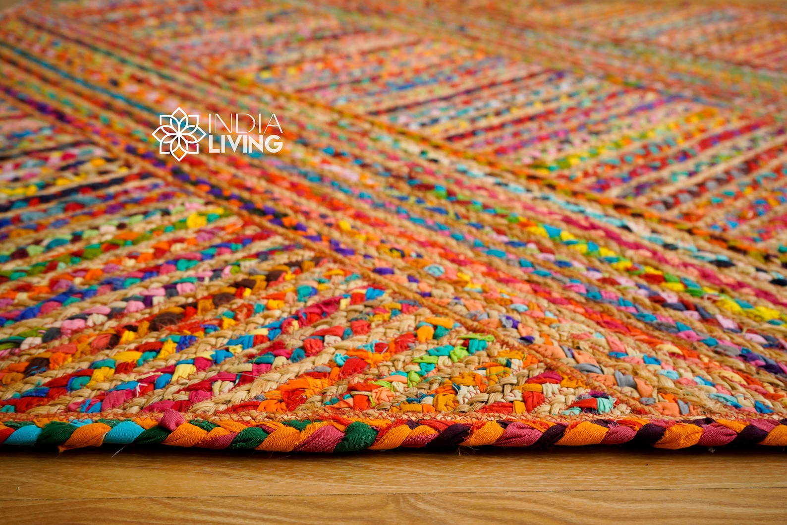 Multi Chindi Striped Jute Rag Rug - Handcrafted Sustainable Home Decor ...