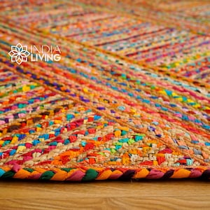 Multi Chindi Striped Jute Rag Rug - Handcrafted Sustainable Home Decor ...