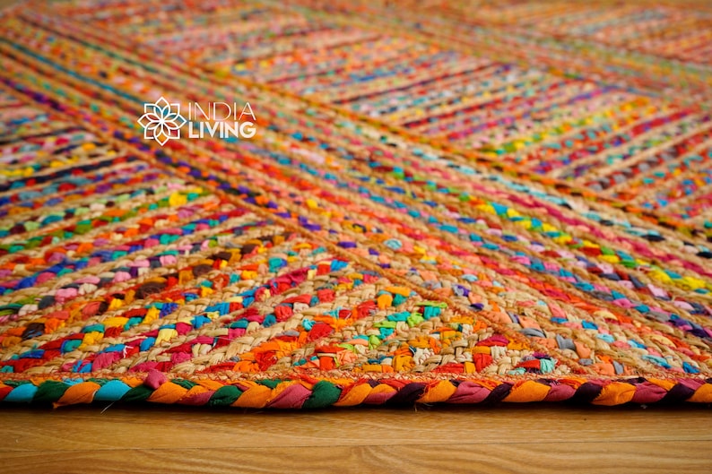 Multi Chindi Striped Jute Rag Rug Handcrafted Sustainable - Etsy