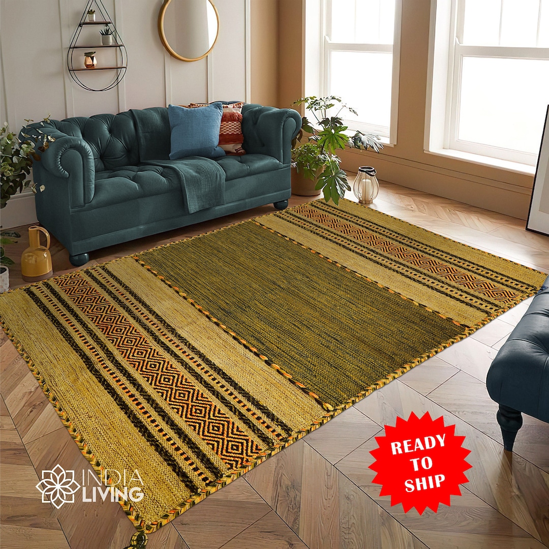 Green Kilim Rug, Flatweave, Indian Handmade, Moroccan Inspired Bohemian ...