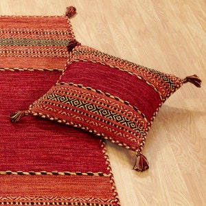 Red Kilim Rug Indian Artistic Handmade Moroccan Inspired Ethnic Living ...