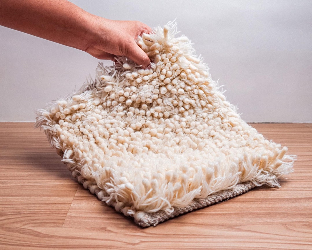Hand Woven Natural Ivory Shaggy Wool Rug - Premium New Zealand Wool ...