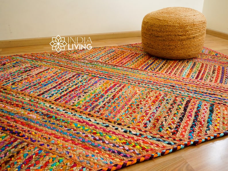 Multi Chindi Striped Jute Rag Rug - Handcrafted Sustainable Home Decor ...