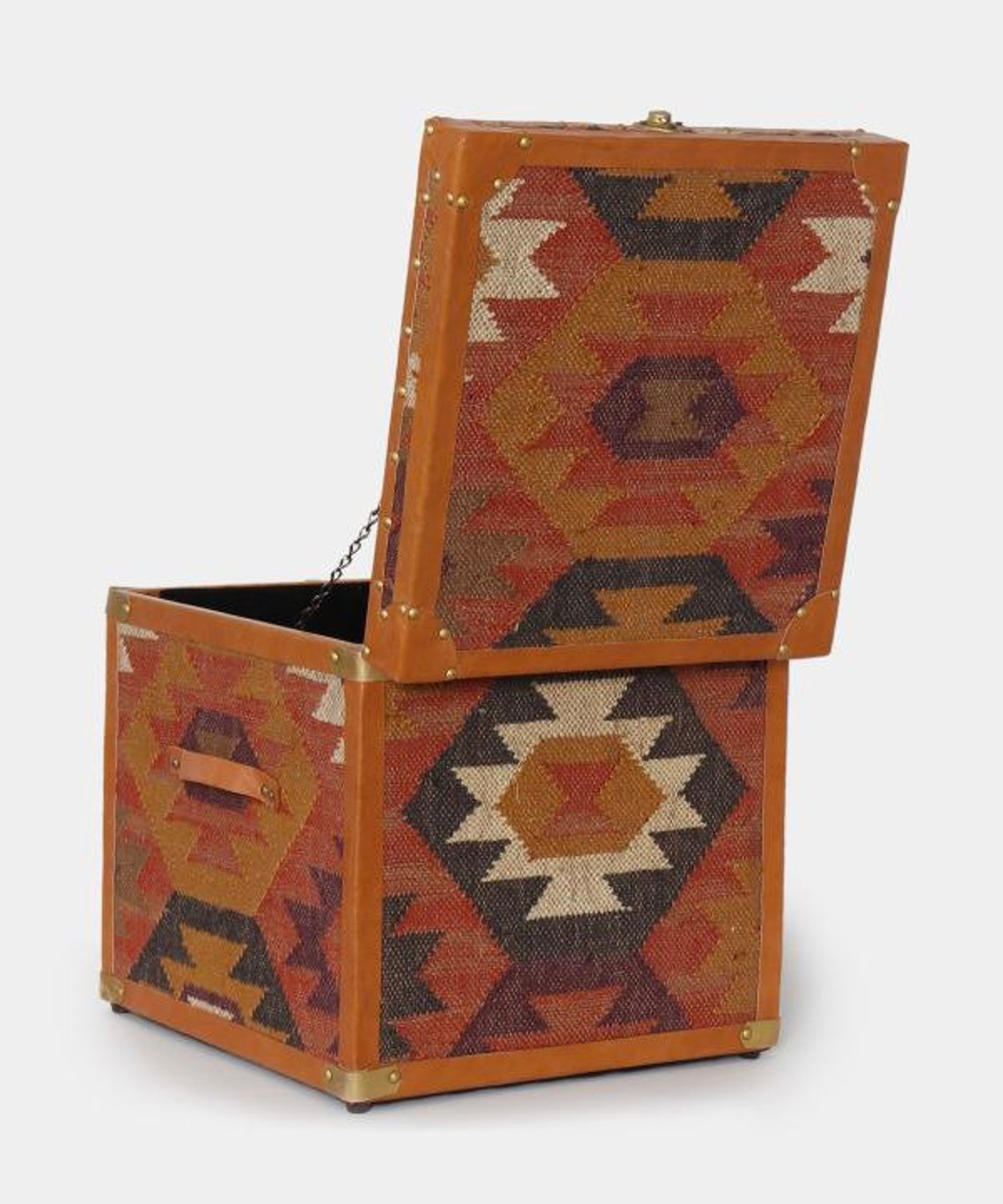 Navajo Kilim Storage Trunk Box With Lid, Treasure Chest Box, Rustic ...