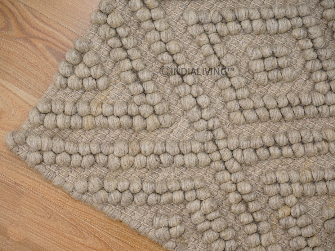 Handwoven Beige Chunky Loop Wool Rug, Soft, Knotted Wool Carpet ...