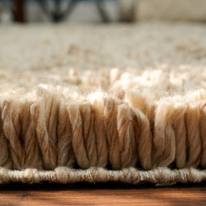 Hand Knotted Natural Beige Shaggy Wool Rug, Custom Made Scandinavian ...