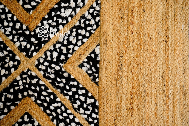 Handmade Black and White Jute Rag Rug With Abstract Pattern - Etsy