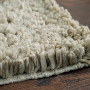 Hand Knotted Natural Beige Shaggy Wool Rug, Custom Made Scandinavian ...