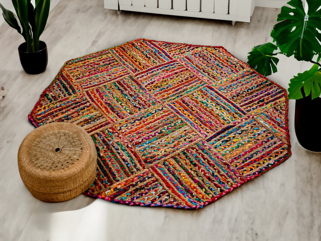 Chindi Jute Multicolour Rag Braided Boho Irregular Shape Rug, Bohemian ...