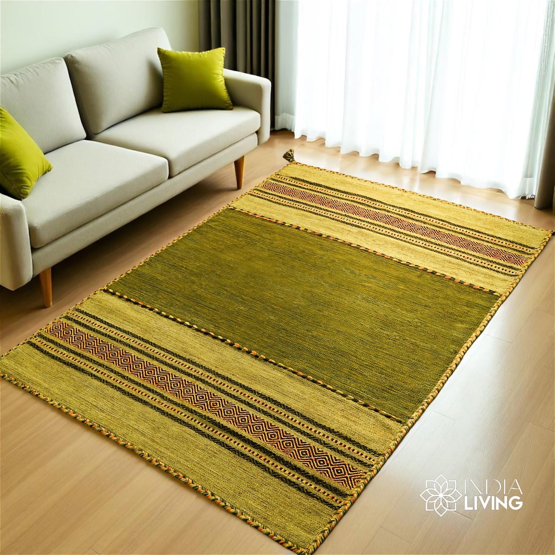 Green Kilim Rug - Handmade Moroccan Rug, Vintage Carpet, Flat Weave ...